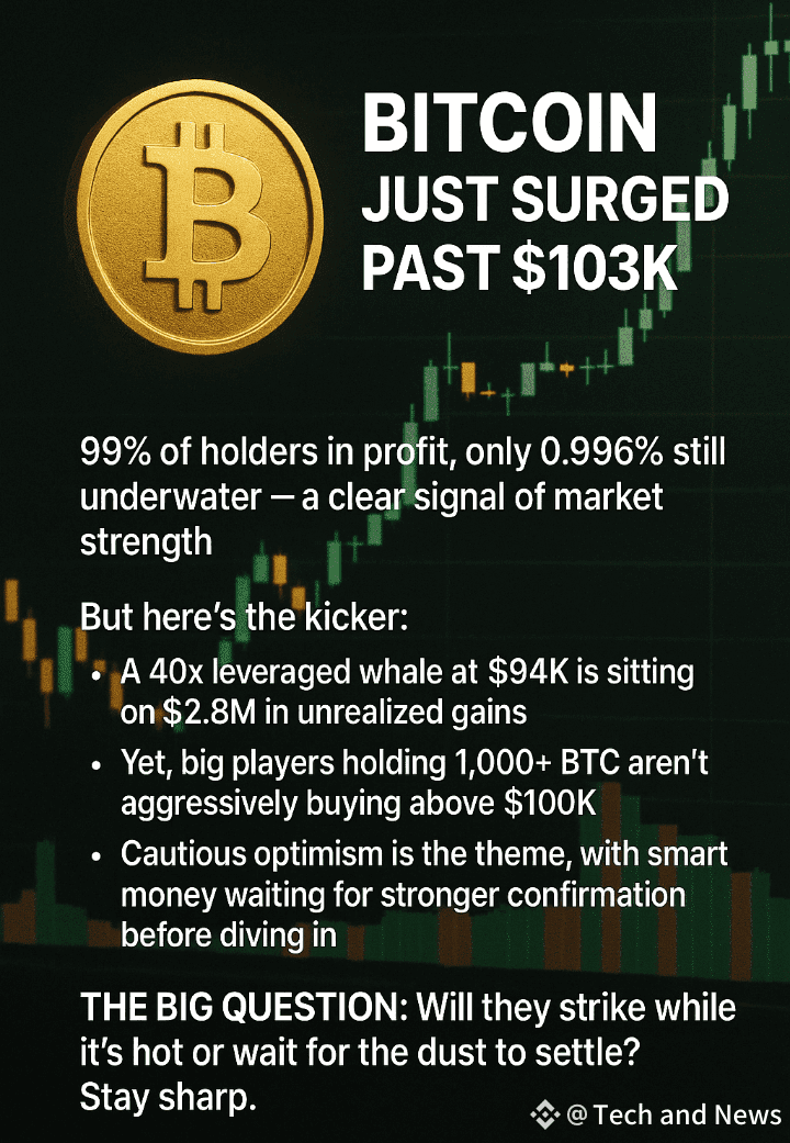 Bitcoin just surged past $103K, putting 99% of holders in pr | Tech and News on Binance Square