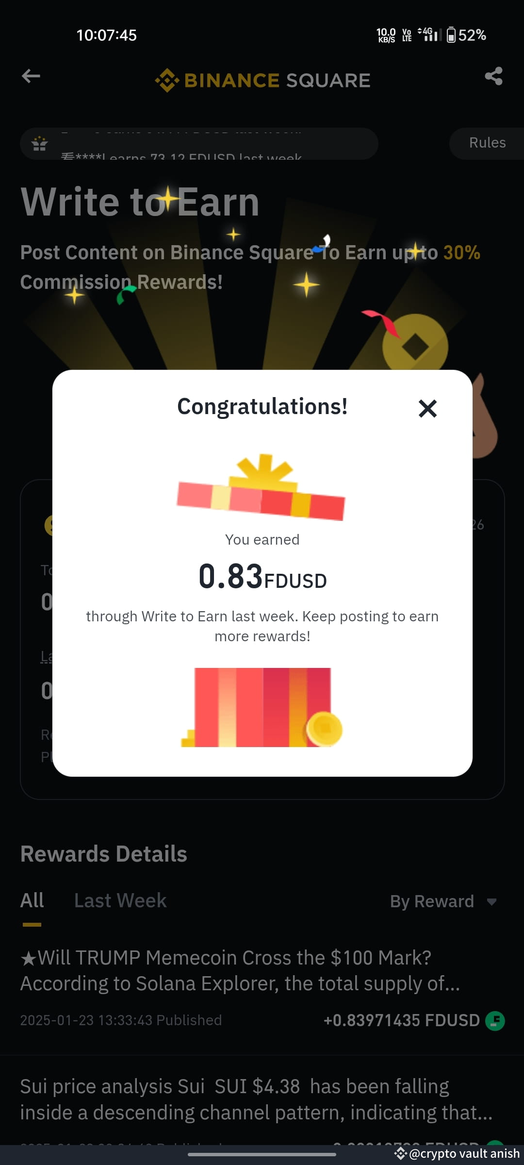 first earning in write to earn in binance 💯💯💯💸💸💸 | crypto vault anish ...