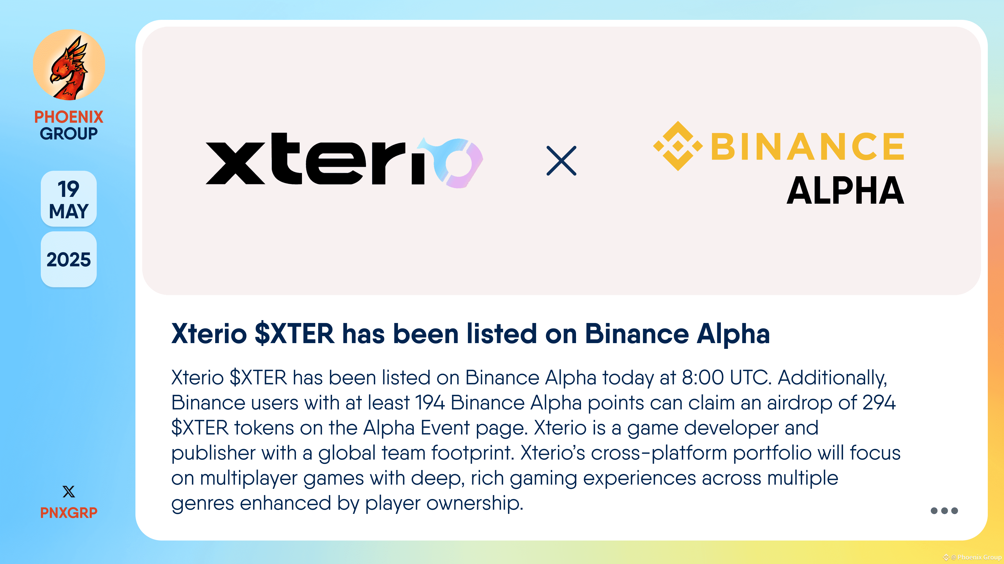 Xterio $XTER has been listed on Binance Alpha #Xterio $XTER | Phoenix ...