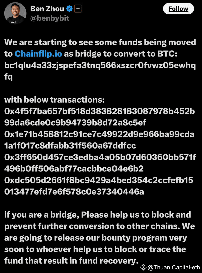Hackers attacking Bybit are trying to convert stolen Ether | Thuan Capital-eth on Binance Square