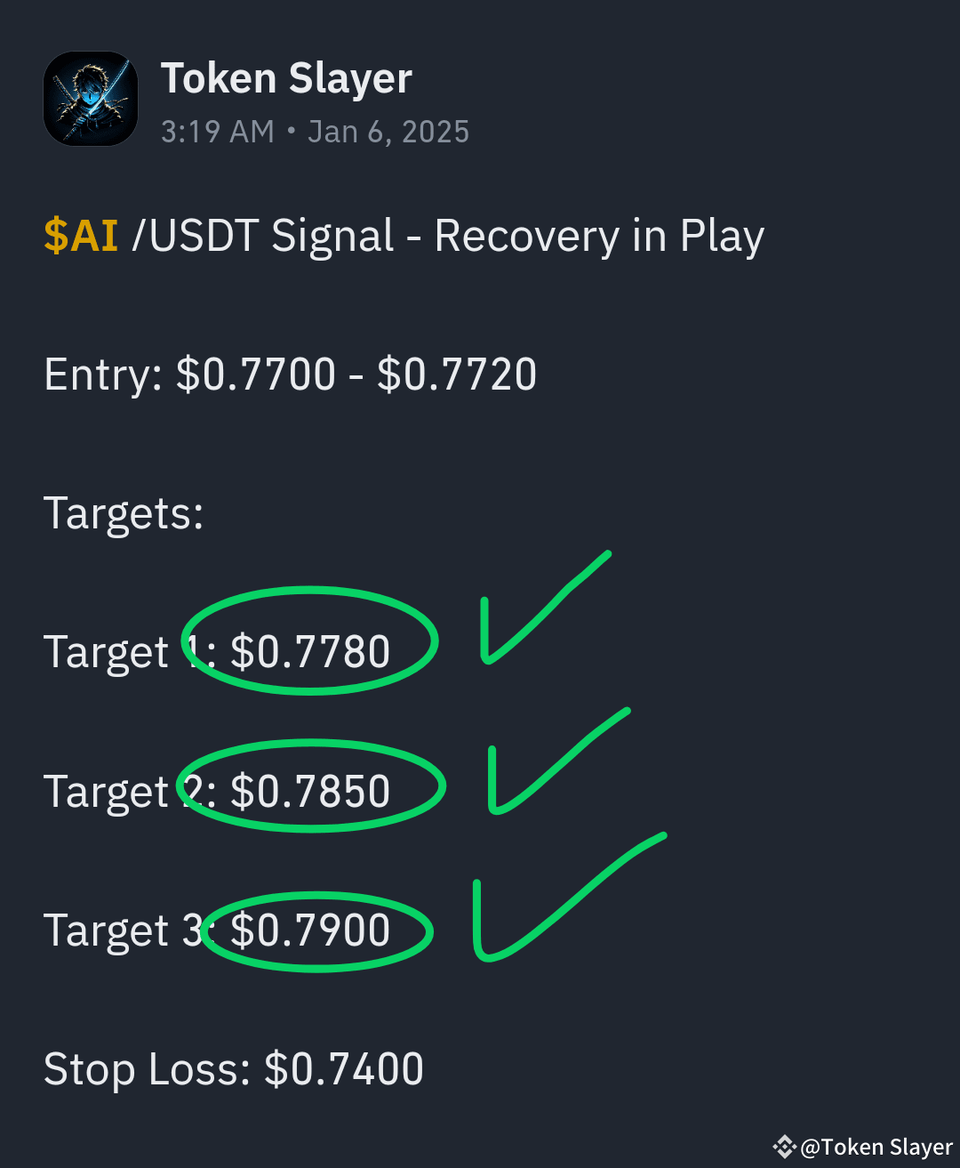 💵$AI - Signal provided 21 hours before from now have hitte | Token Slayer on Binance Square