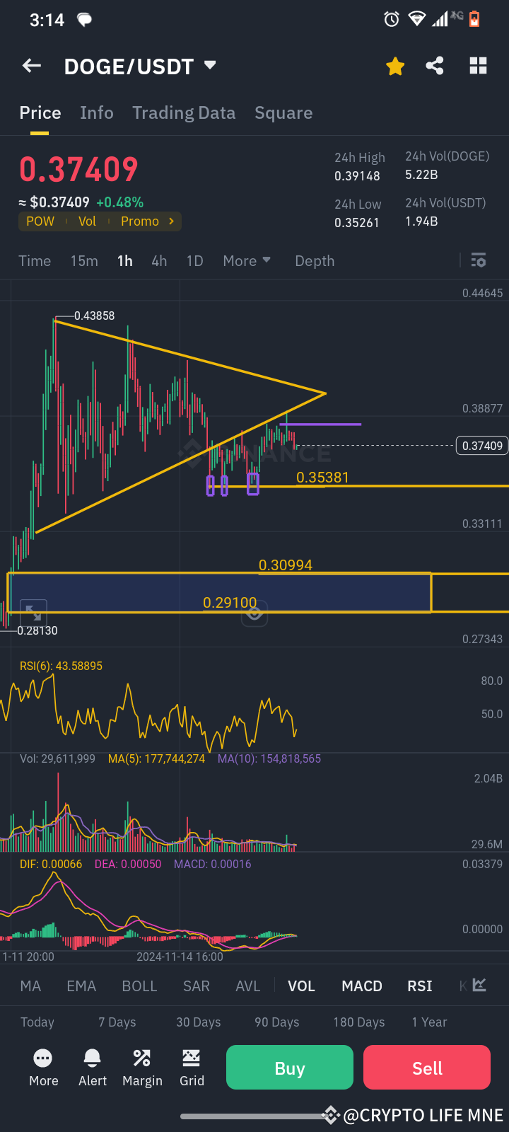 $DOGE Alert 👀👀 Doge makes bear pattern and successfully br | CRYPTO ...
