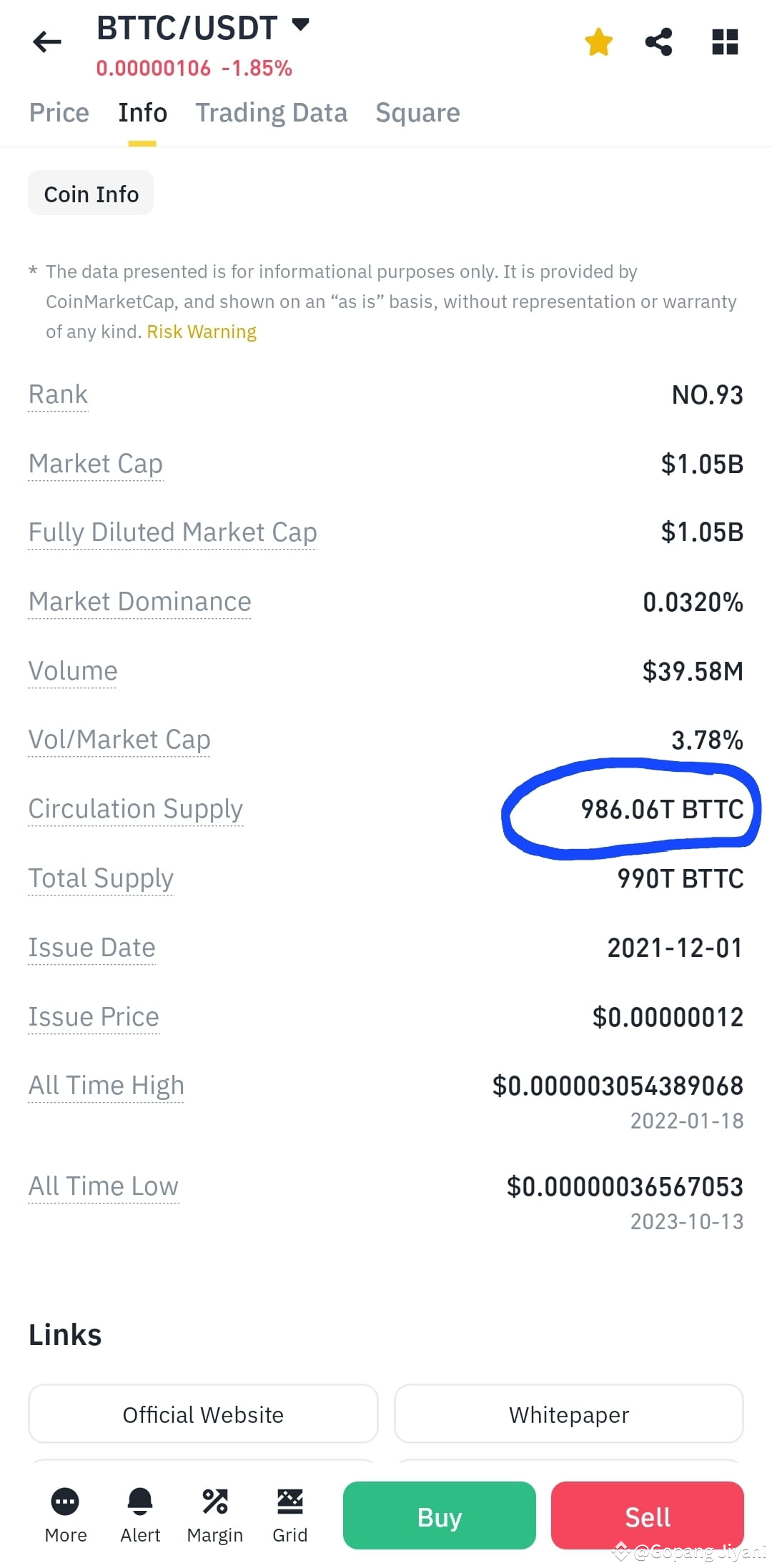 $BTTC increased circulation supply of coins from 968.25T to | Gopang ...