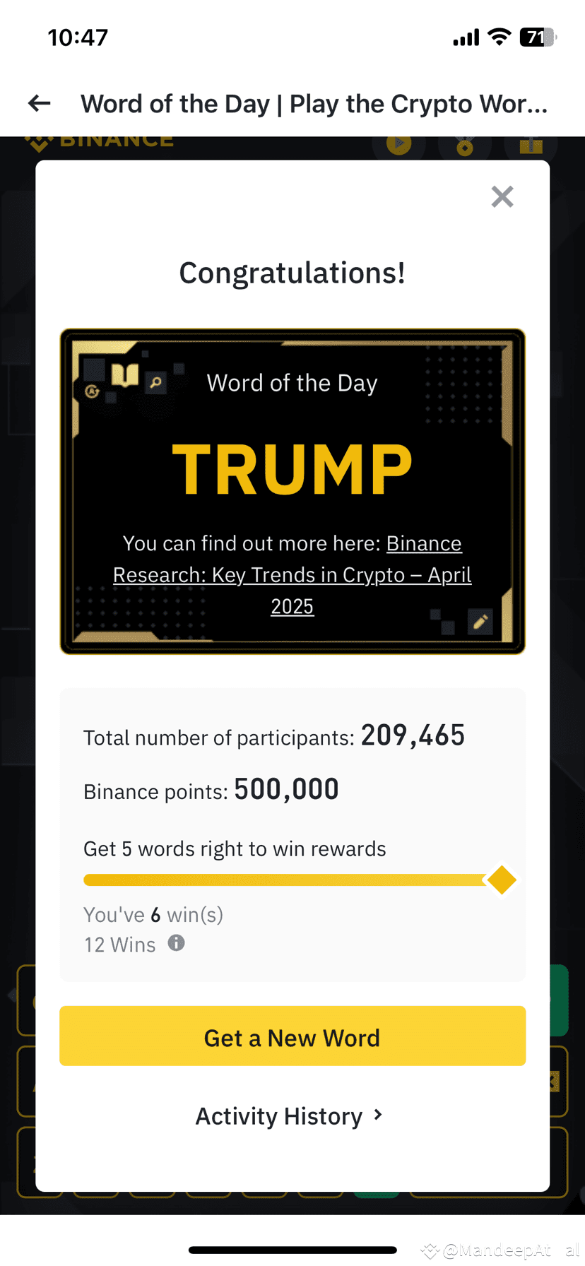 Today Binance Word Of The Day Theme : Tariffs Ans : TRUMP ...
