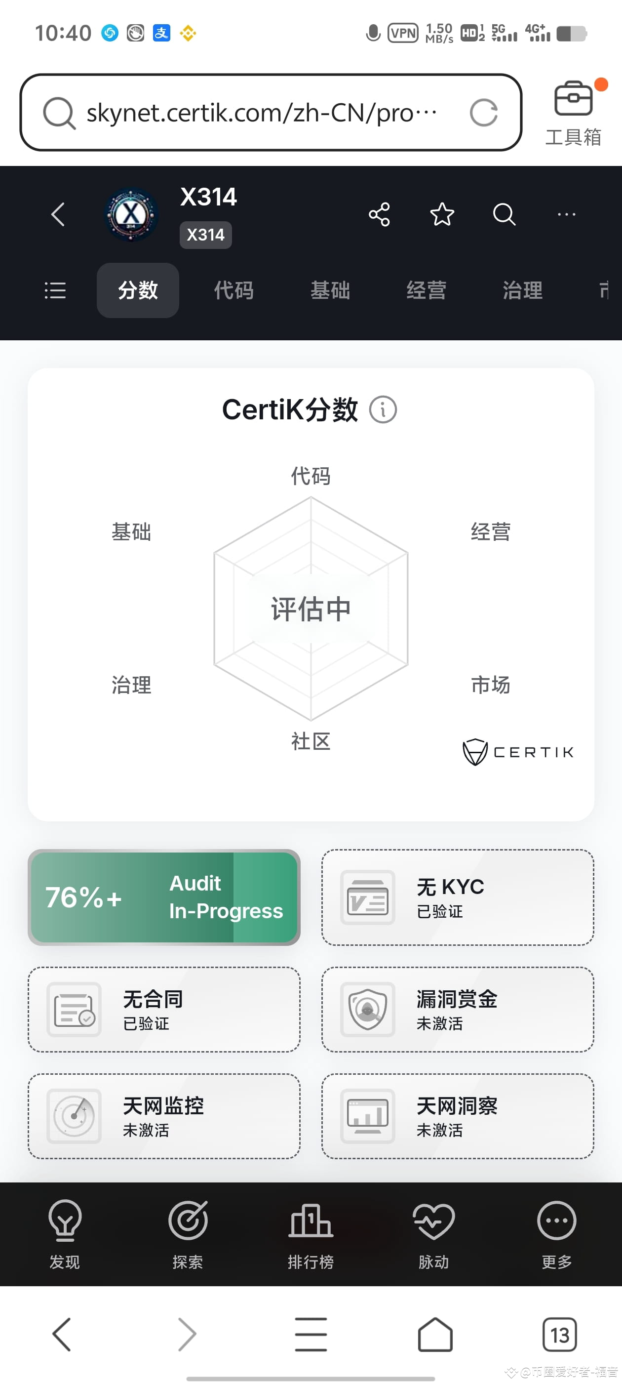 Audit progress for #x314 at CK has reached 76%. As the audi | 币圈爱好者-福音 on Binance Square