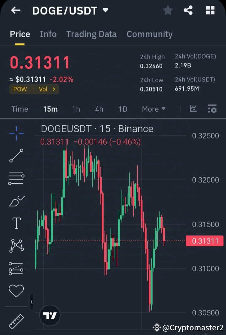 $DOGE /USDT pair is currently trading at $0.31311, showing a | Cryptomaster2 on Binance Square