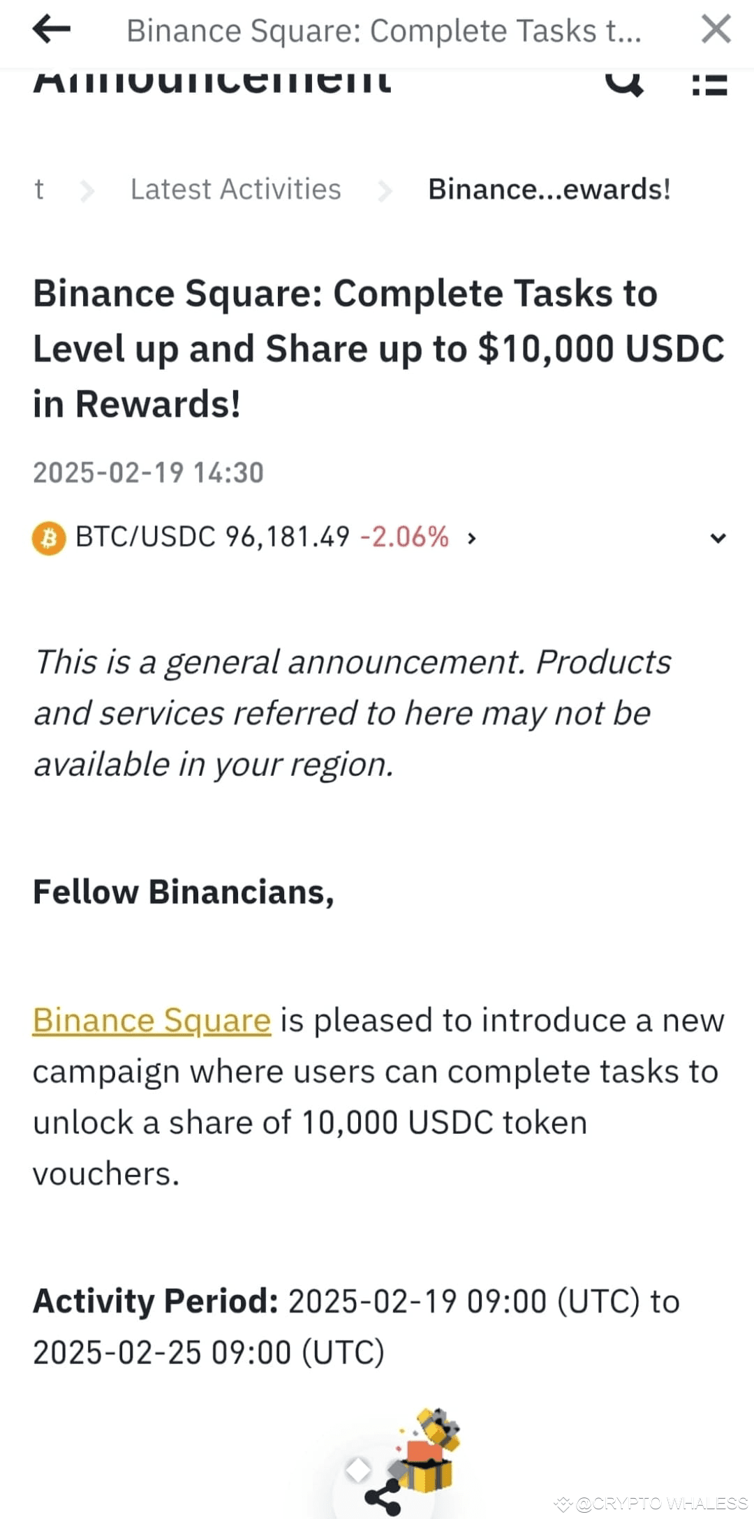 🚨Binance Square launches a campaign with a reward of $5000! | CRYPTO WHALESS on Binance Square