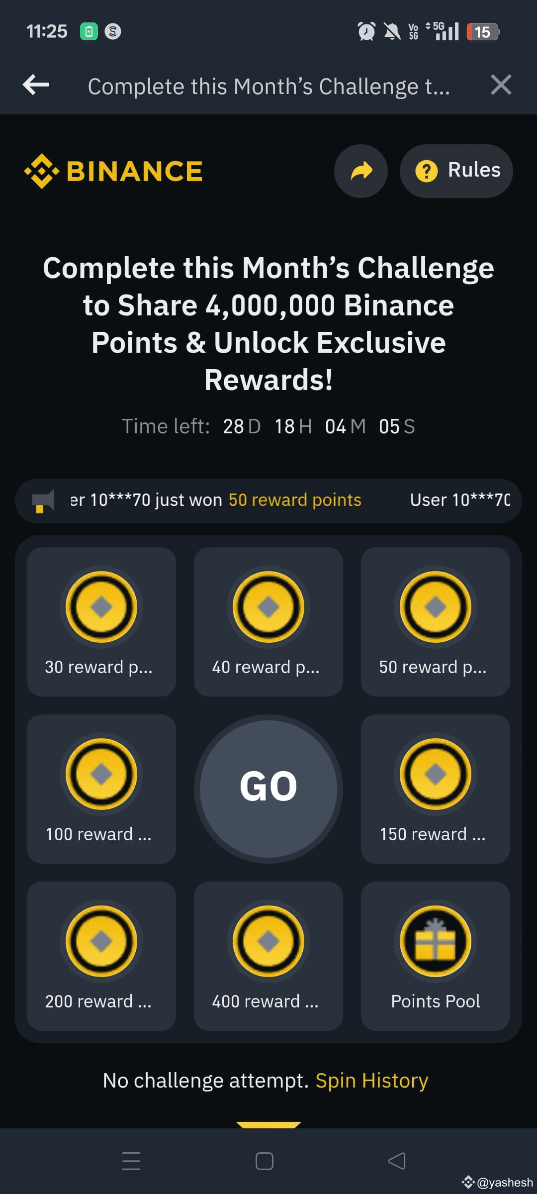 Binance month trade challenge $BNB 👉 click for participa | yashesh on ...