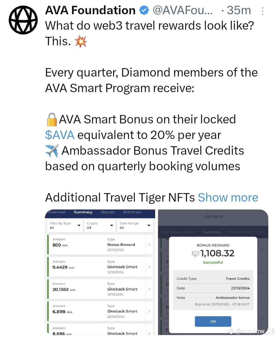 $AVA What do web3 travel rewards look like? 🔥🔥🔥🔥🔥 #Cry | shadow_13 on ...