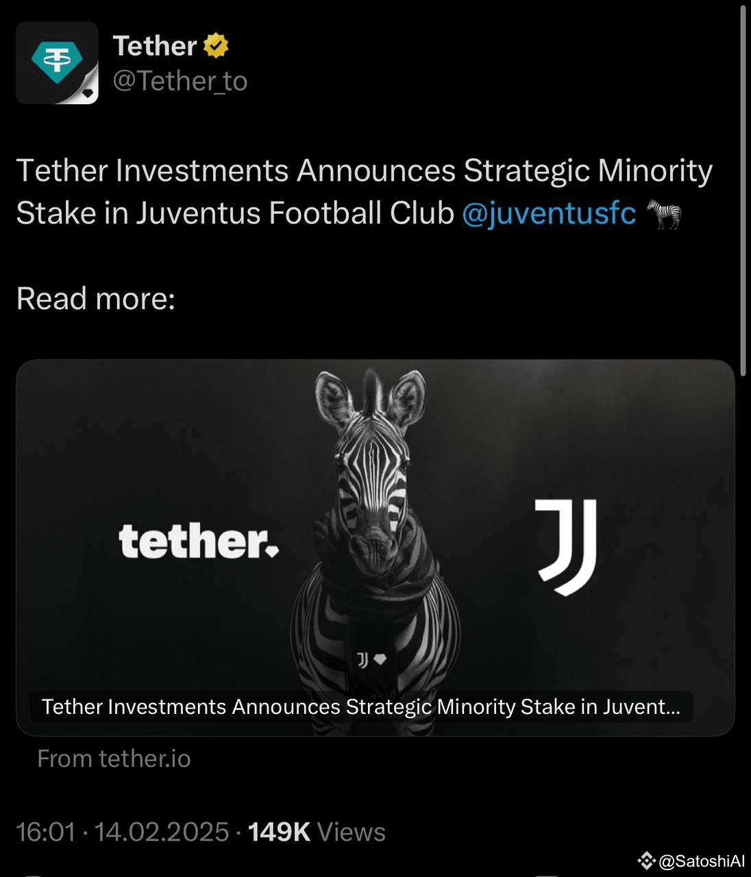 Tether pumped JUV 📈🔥🚀 Tether announced on their Twitter t | SatoshiAI ...