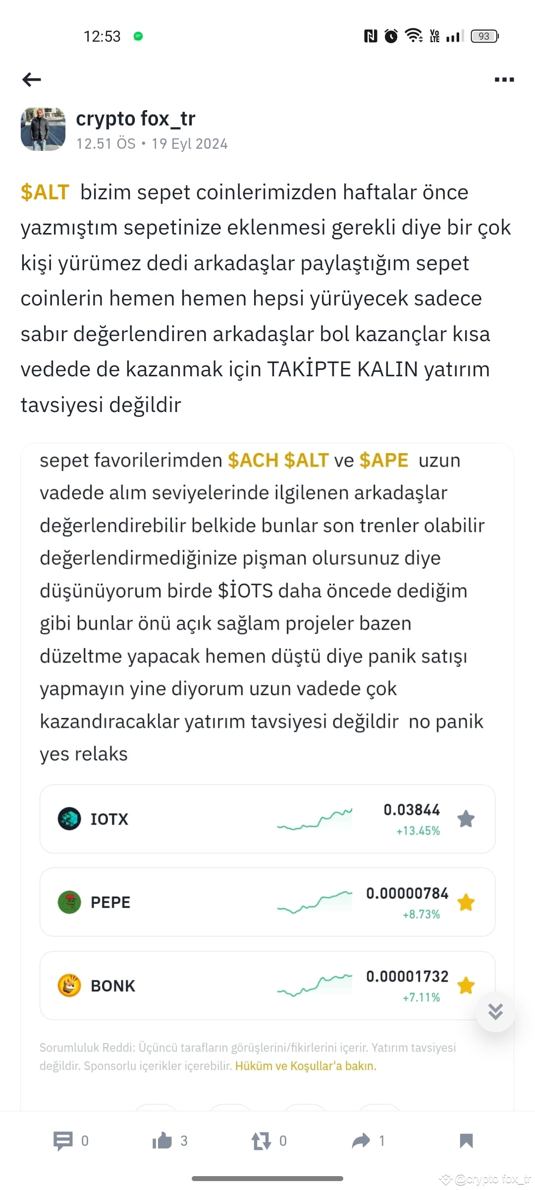 Our basket coins $ALT continues on its way, those who liste | crypto fox_tr on Binance Square