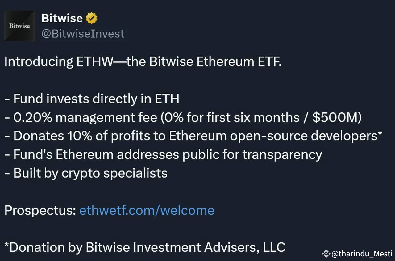 🔵 Bitwise will donate 10% of its ETH-ETF profits to Ethereu | tharindu ...