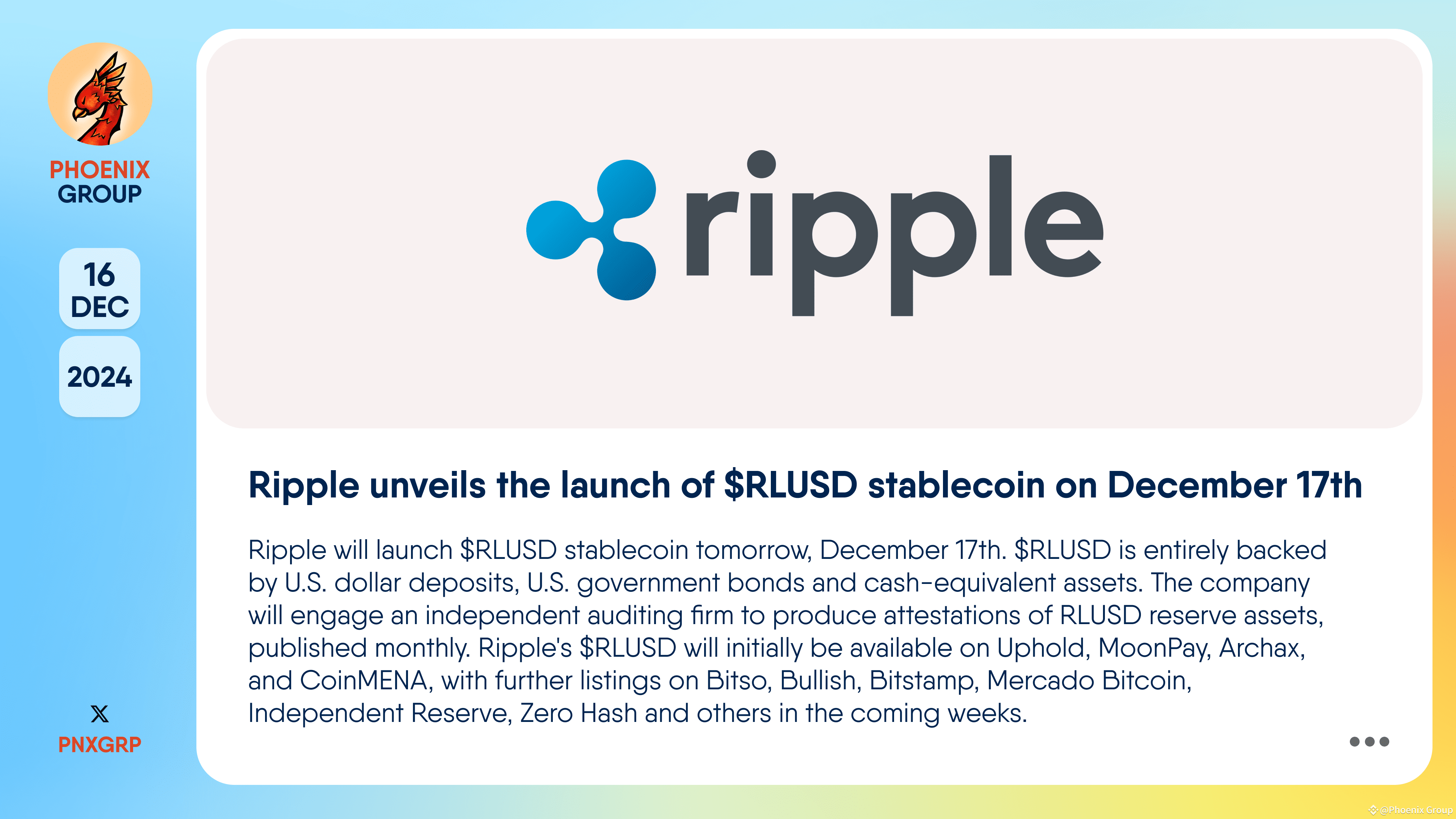 Ripple unveils the launch of $RLUSD stablecoin on December 1 | Phoenix Group on Binance Square