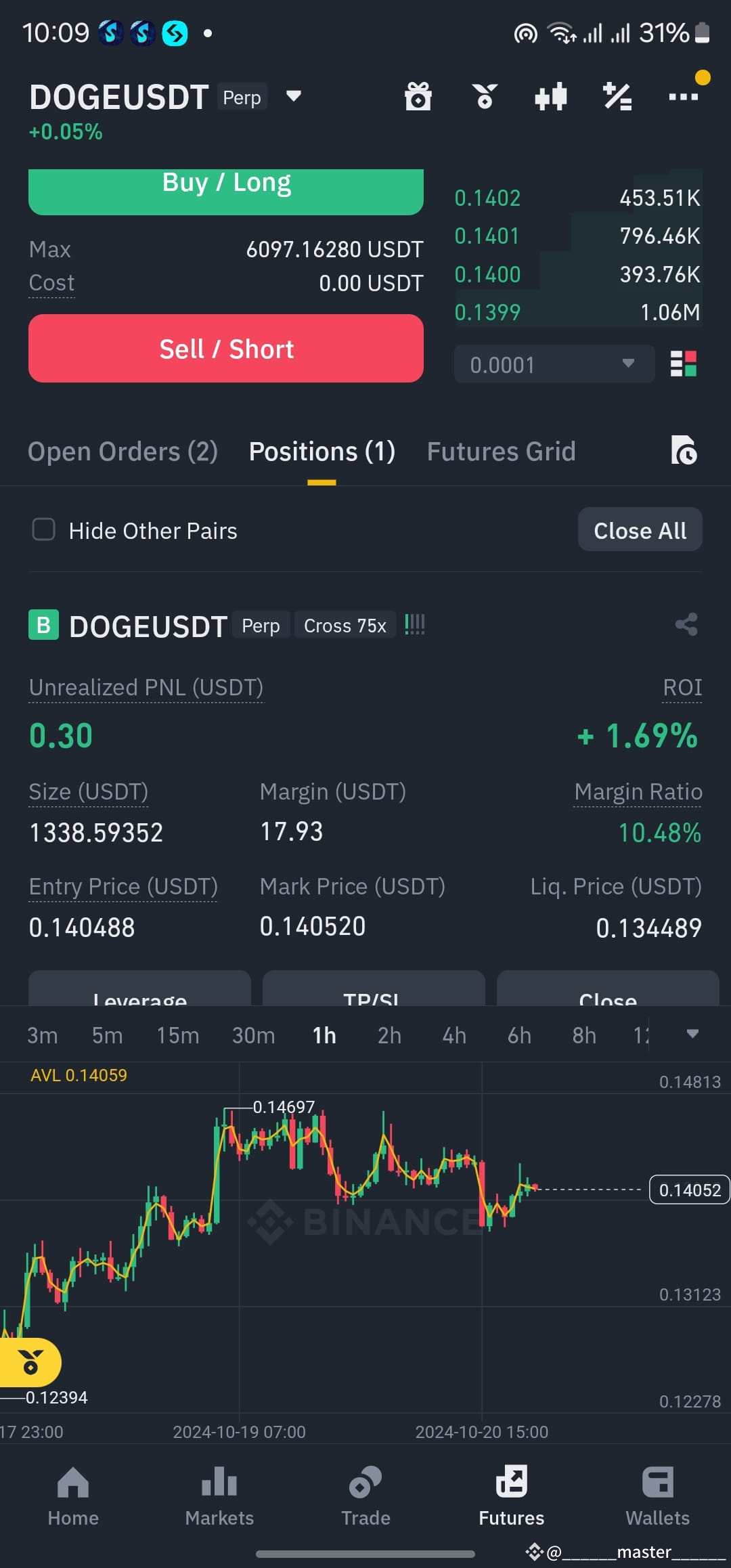 $DOGE up so soon evryone can open trade buy long 75x stop lo ...