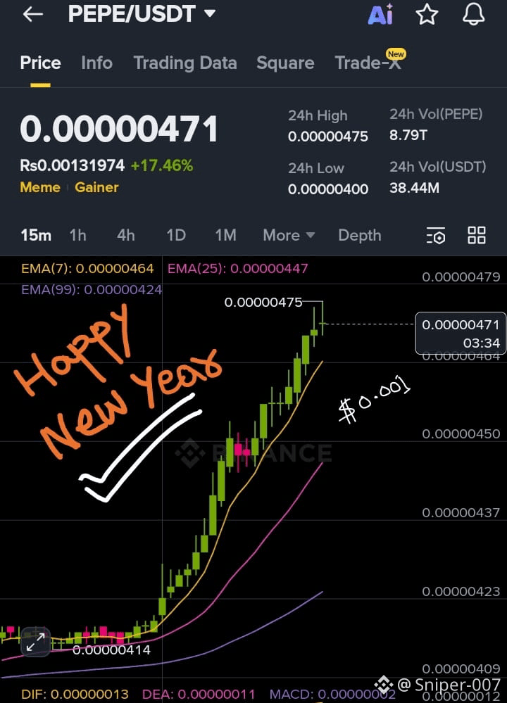 $PEPE saying Happy new year🎉 Send $PEPE to $0.00010 #BOOOM | Sniper-007 ...