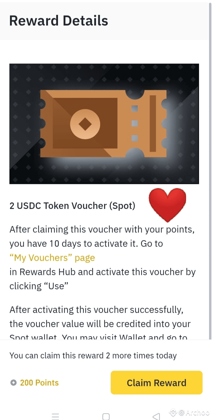 Just Received a Token Voucher worth $2 $USDC after spending | Archoo on Binance Square