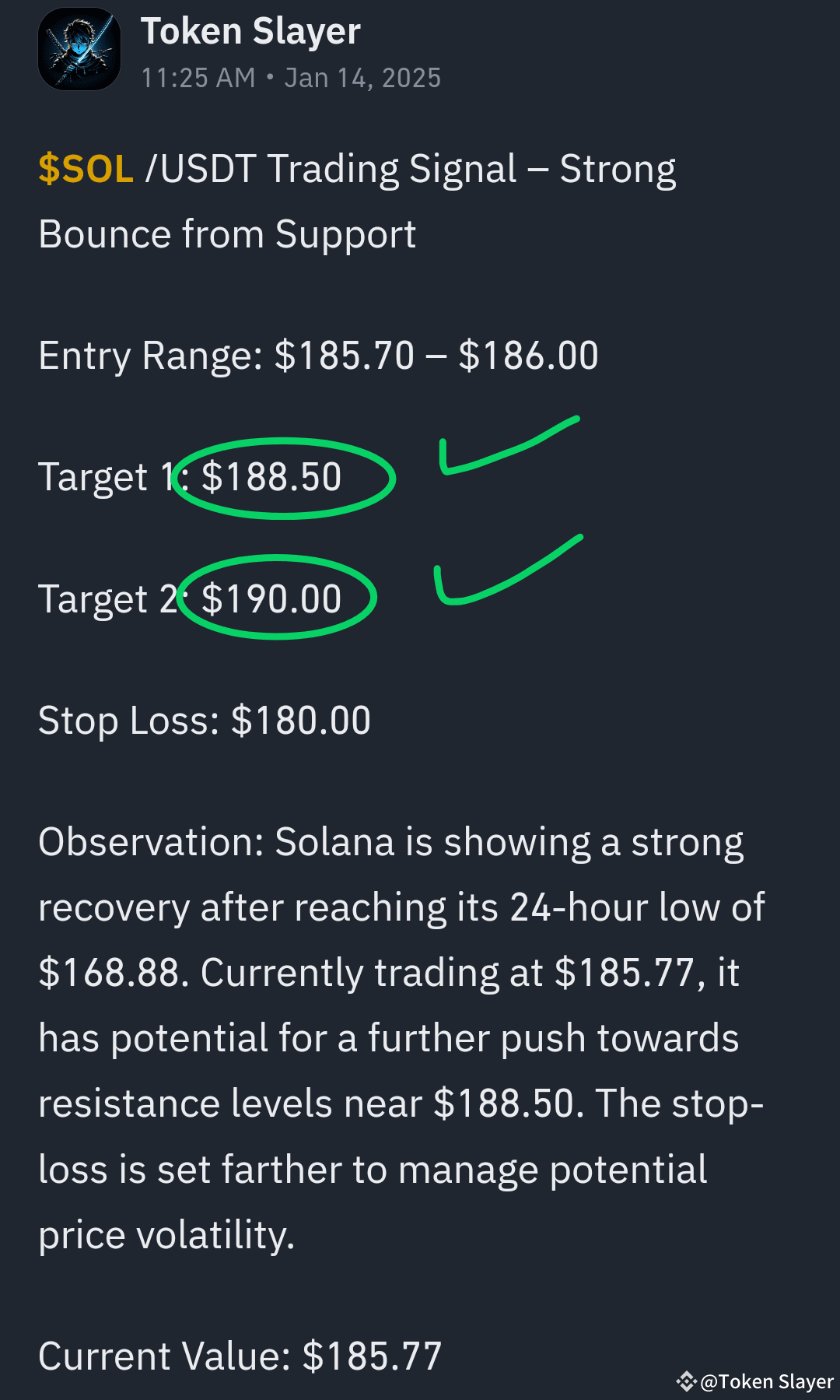 💵$SOL - Signal provided 6 hours before from now have hitte | Token Slayer on Binance Square