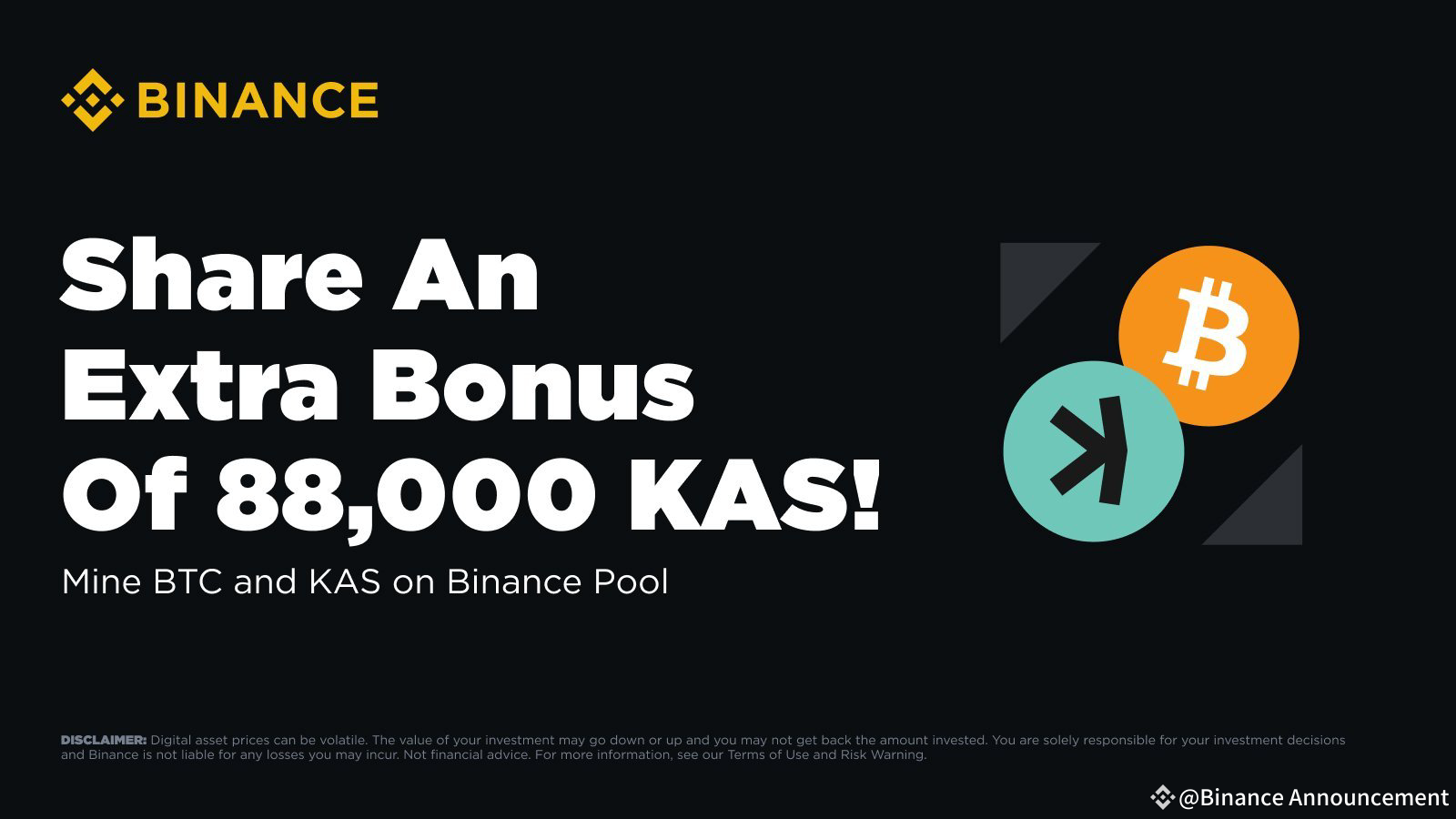 Đào BTC hoặc KAS trên Binance Pool để chia sẻ phần thưởng bổ sung trị ...