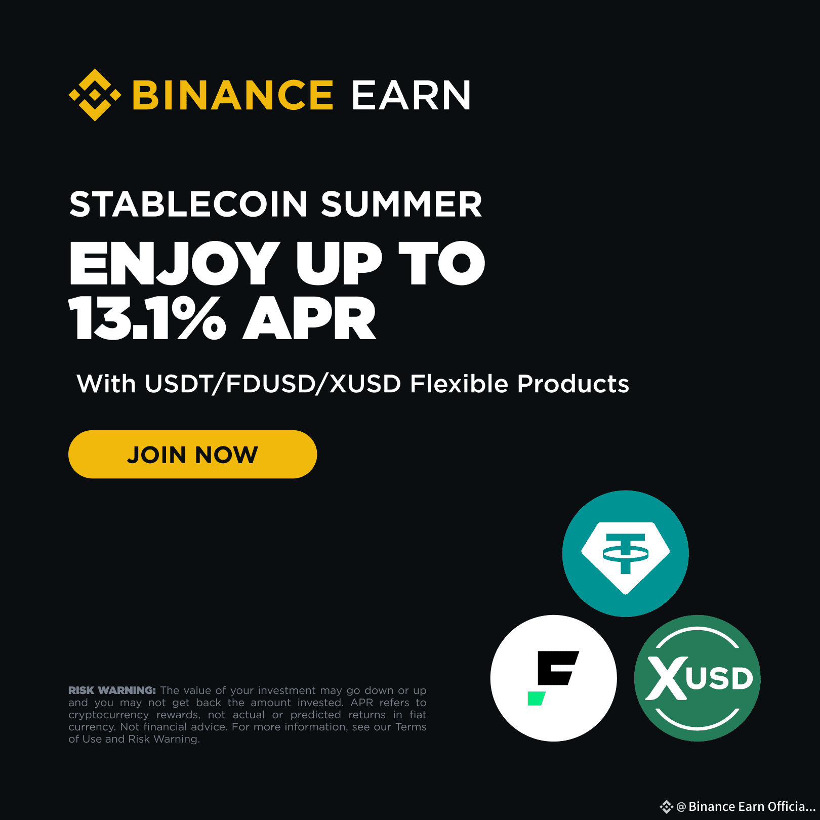 Enjoy Up to 13.1% APR With USDT, FDUSD and XUSD! No idle as | Binance Earn Official on Binance ...