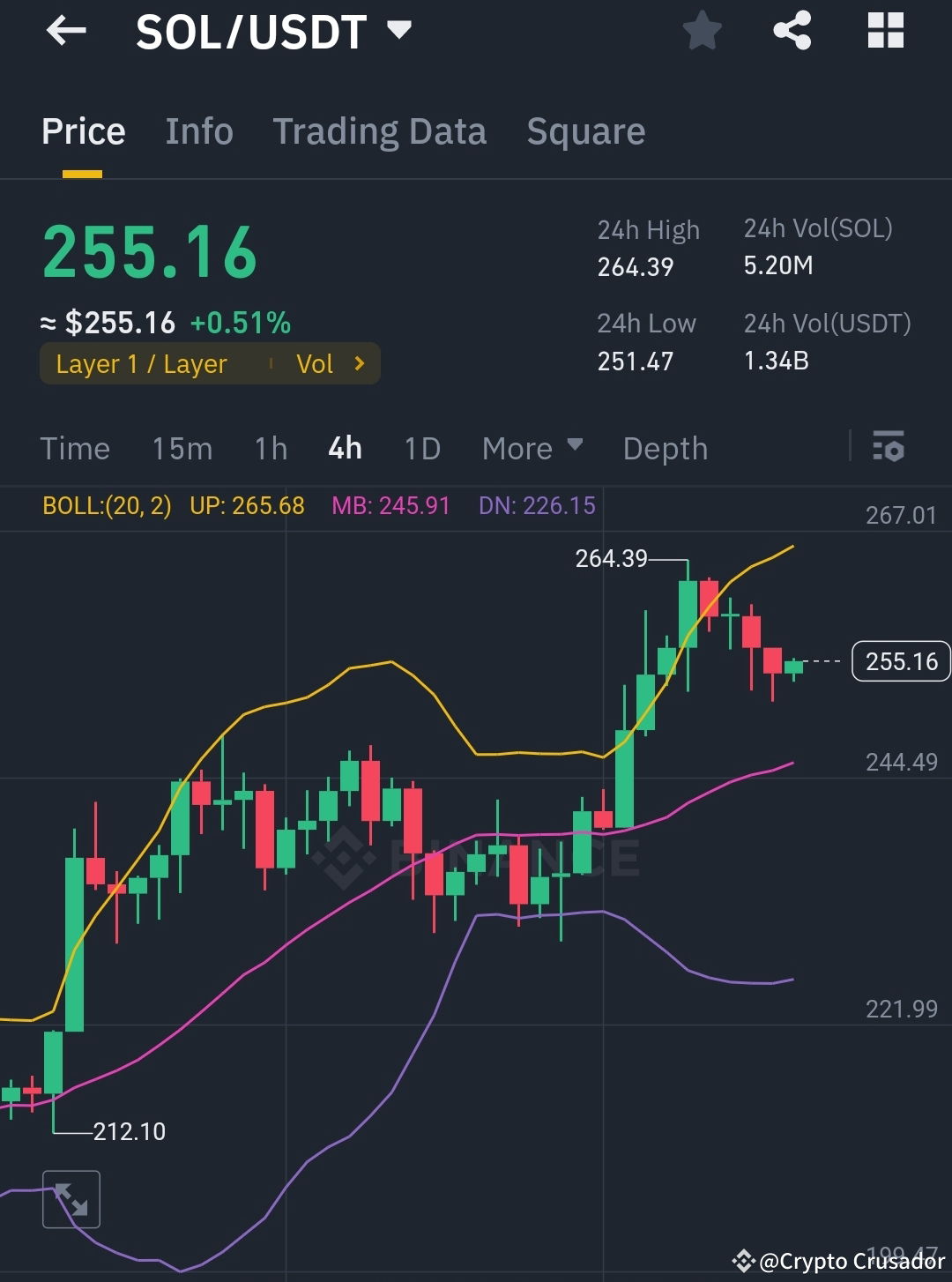 🚨🚀$SOL /USDT is currently trading at $255.16 with a 24h hi | Crypto Crusador on Binance Square