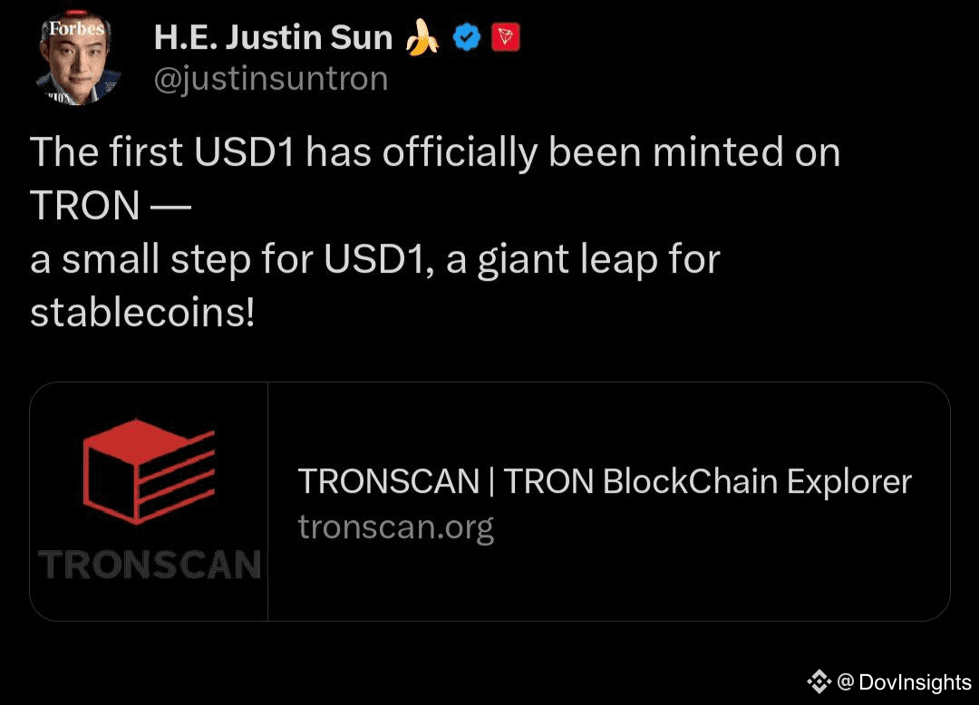 ⚡️ Justin Sun, TRON founder: "The first $USD1 has officially ...