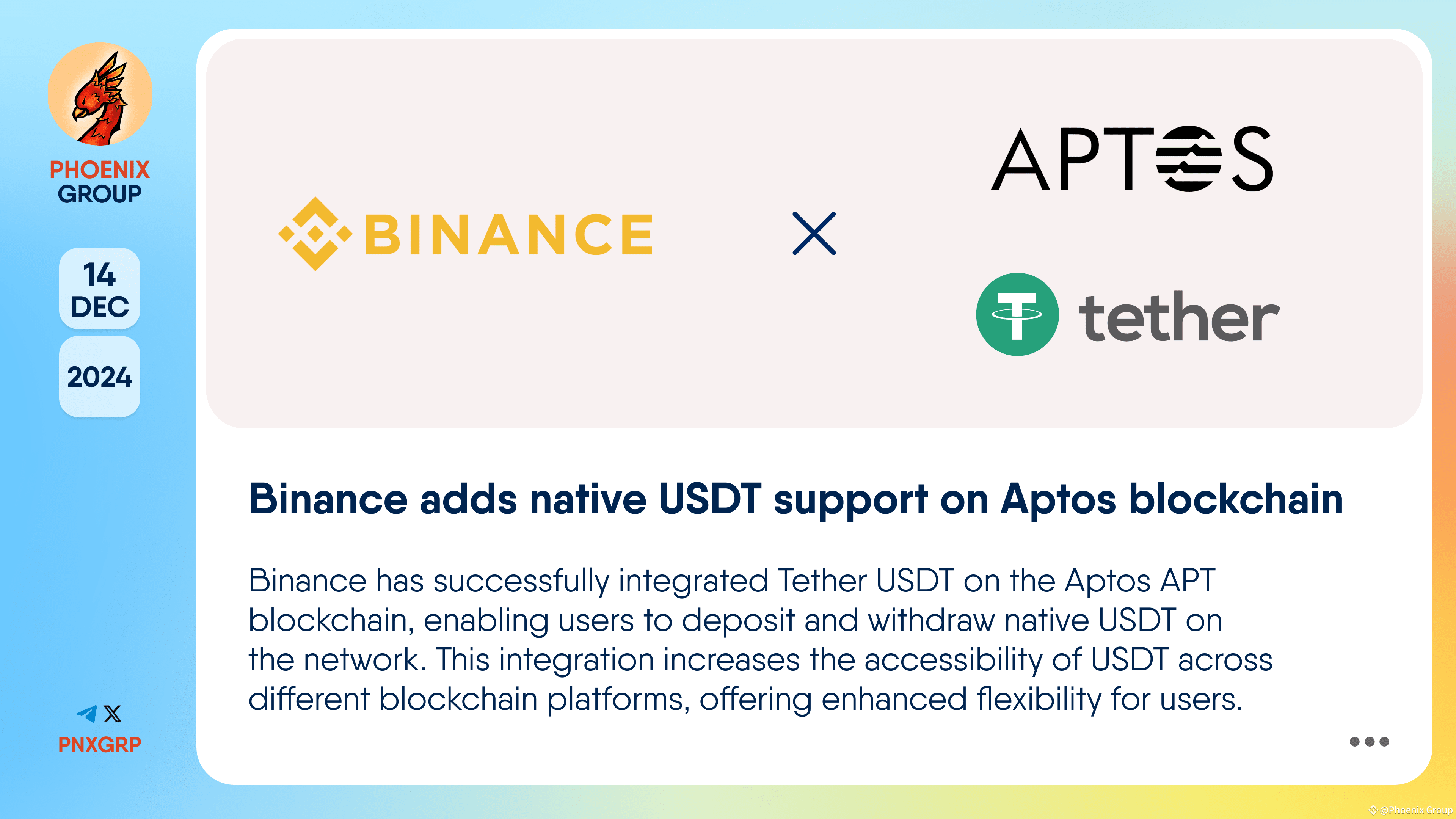 Binance adds native USDT support on Aptos blockchain #Binan | Phoenix Group on Binance Square