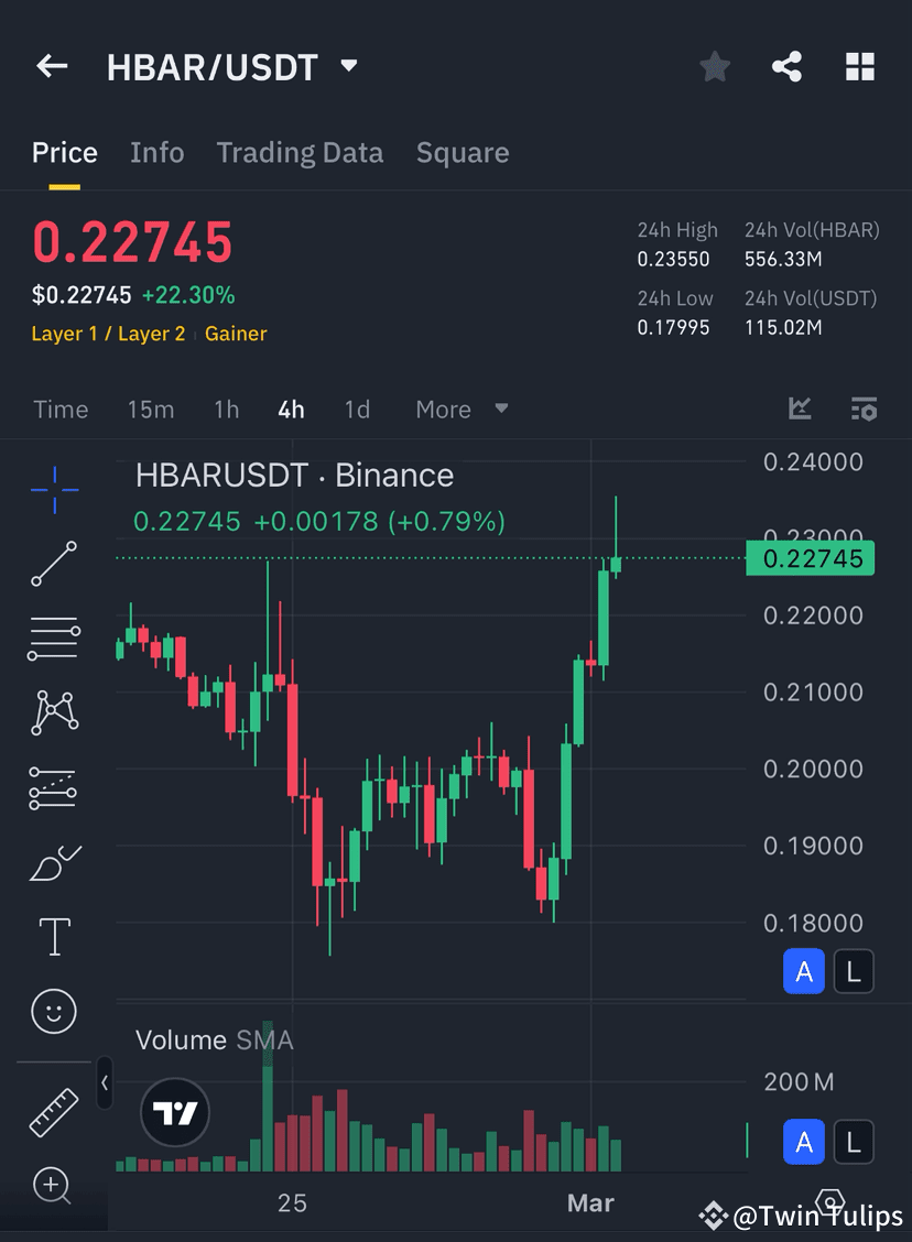 🔥 $HBAR /USDT Pumping! 🔥 HBAR is up +22.30%, now trading | Twin Tulips ...