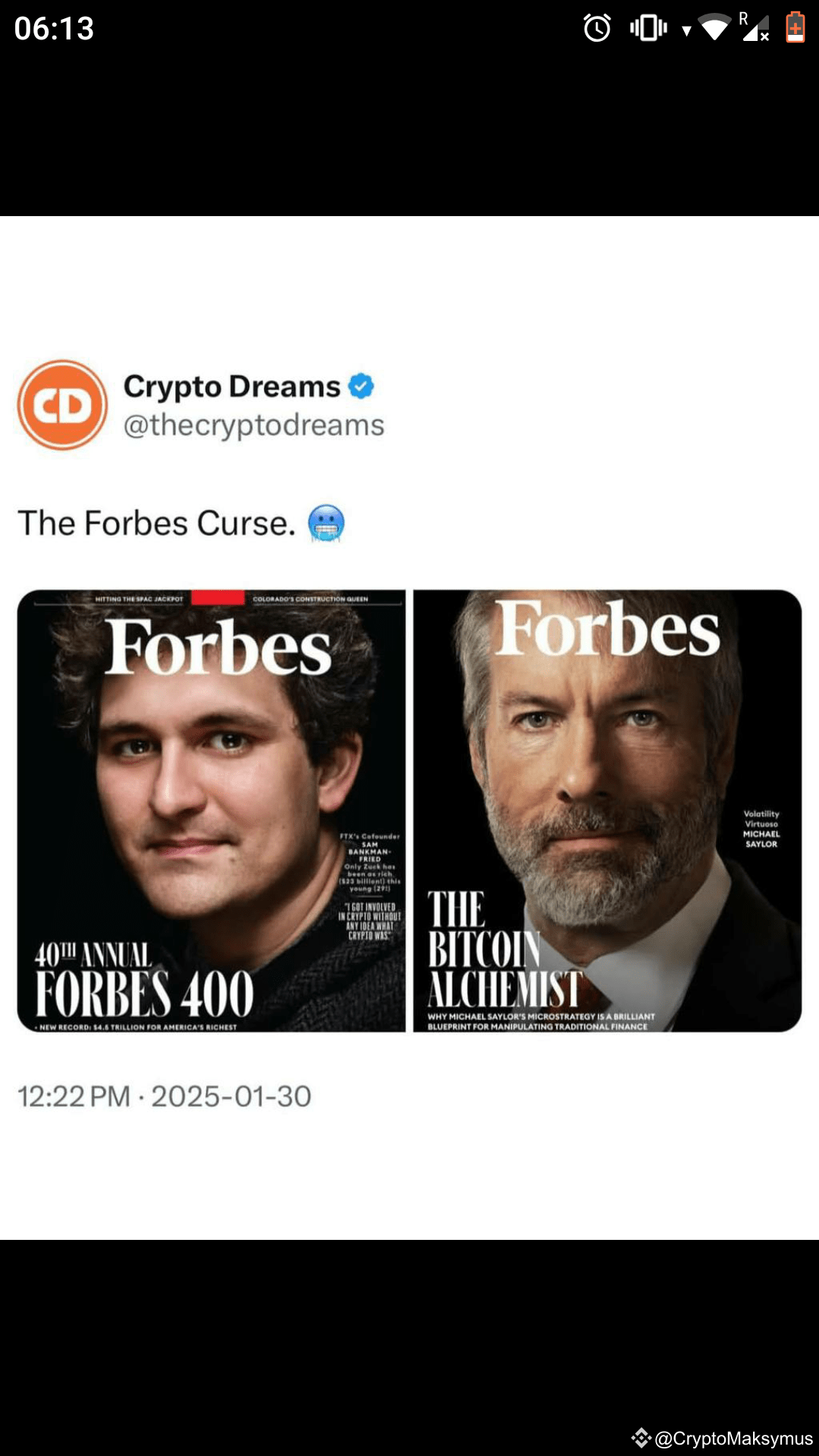Michael Saylor on the front page of Forbes. Some kryptans a ...