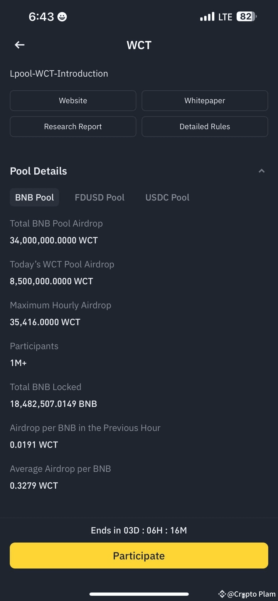 Update on $WCT @binance launchpool Over $107B in the BN | Crypto Plam on Binance Square