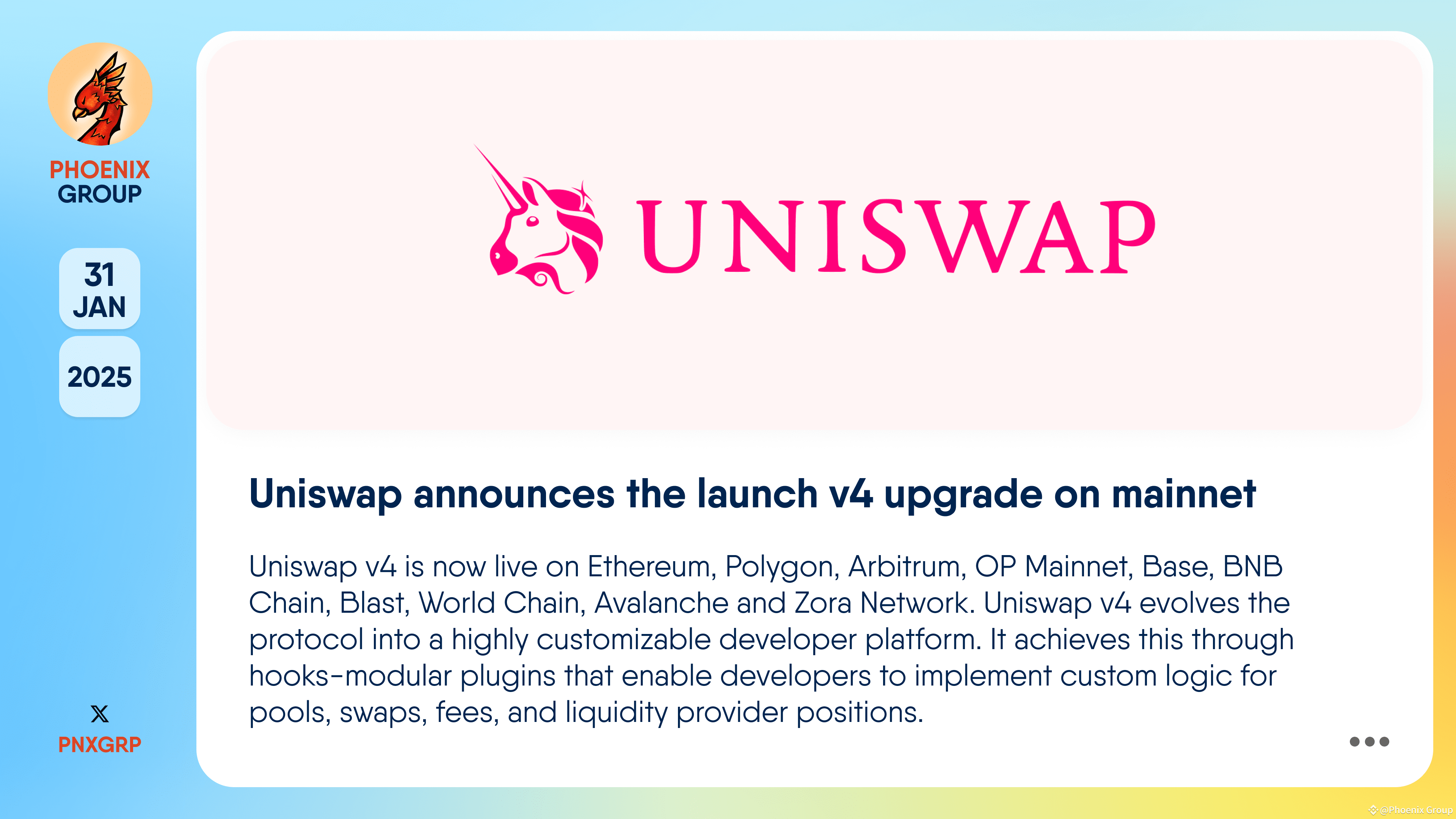 Uniswap announces the launch v4 upgrade on mainnet #Uniswa | Phoenix ...